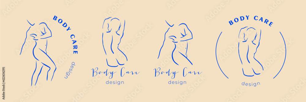 Trendy line art logo with woman body. Minimalistic blue drawings ...