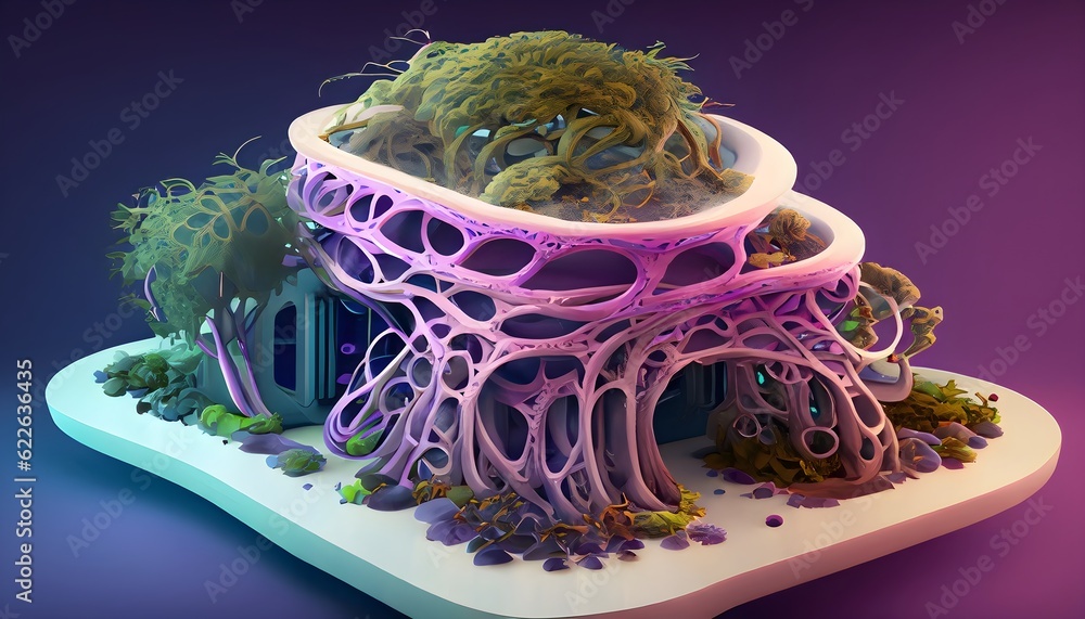 a stunning alien hometree building with organic shapes made from ...