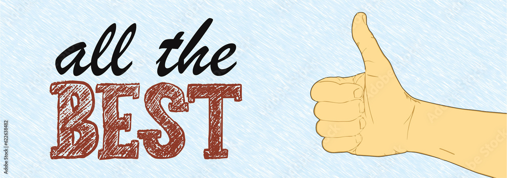 We wish you all the best. Farewell card with thumbs up. Good as best ...