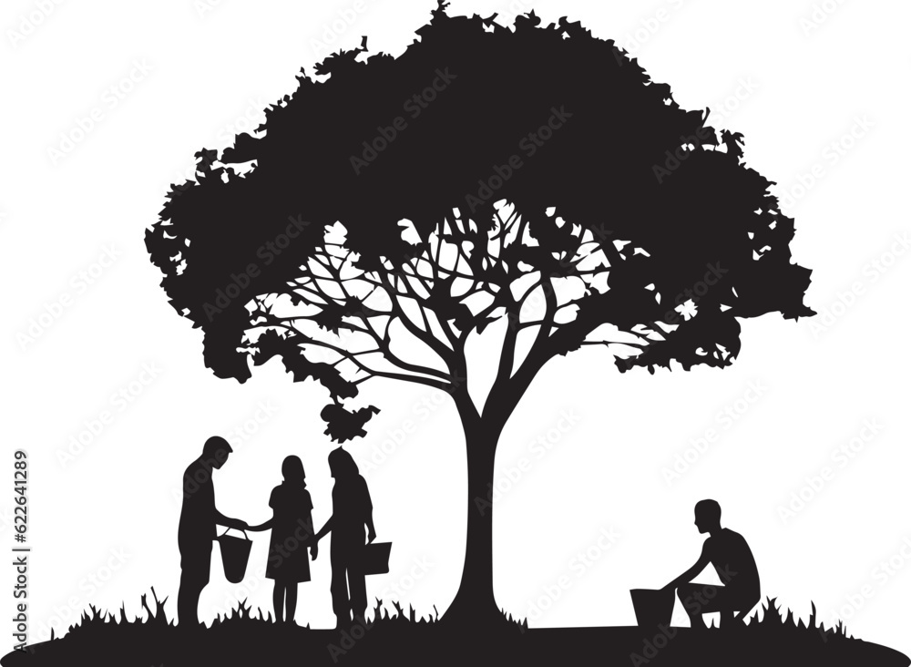 Silhouette group of people planting a tree, Vector Illustration, SVG ...