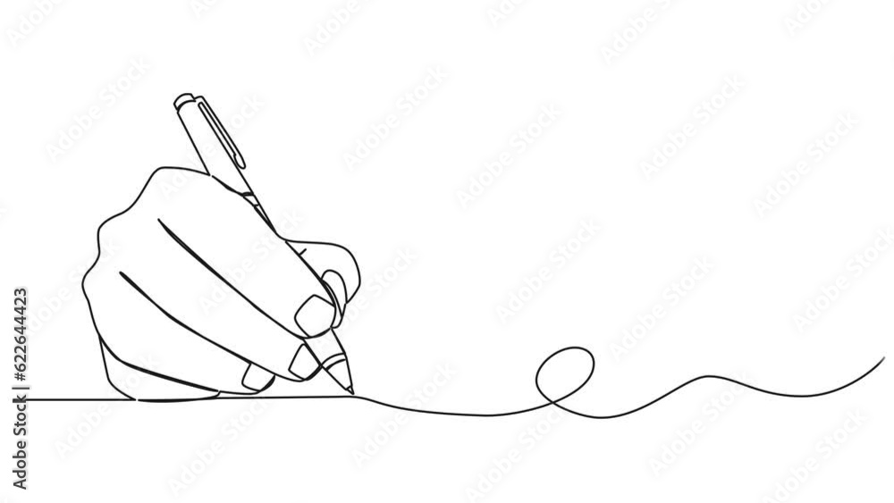 animated continuous single line drawing of hand writing with ballpoint ...