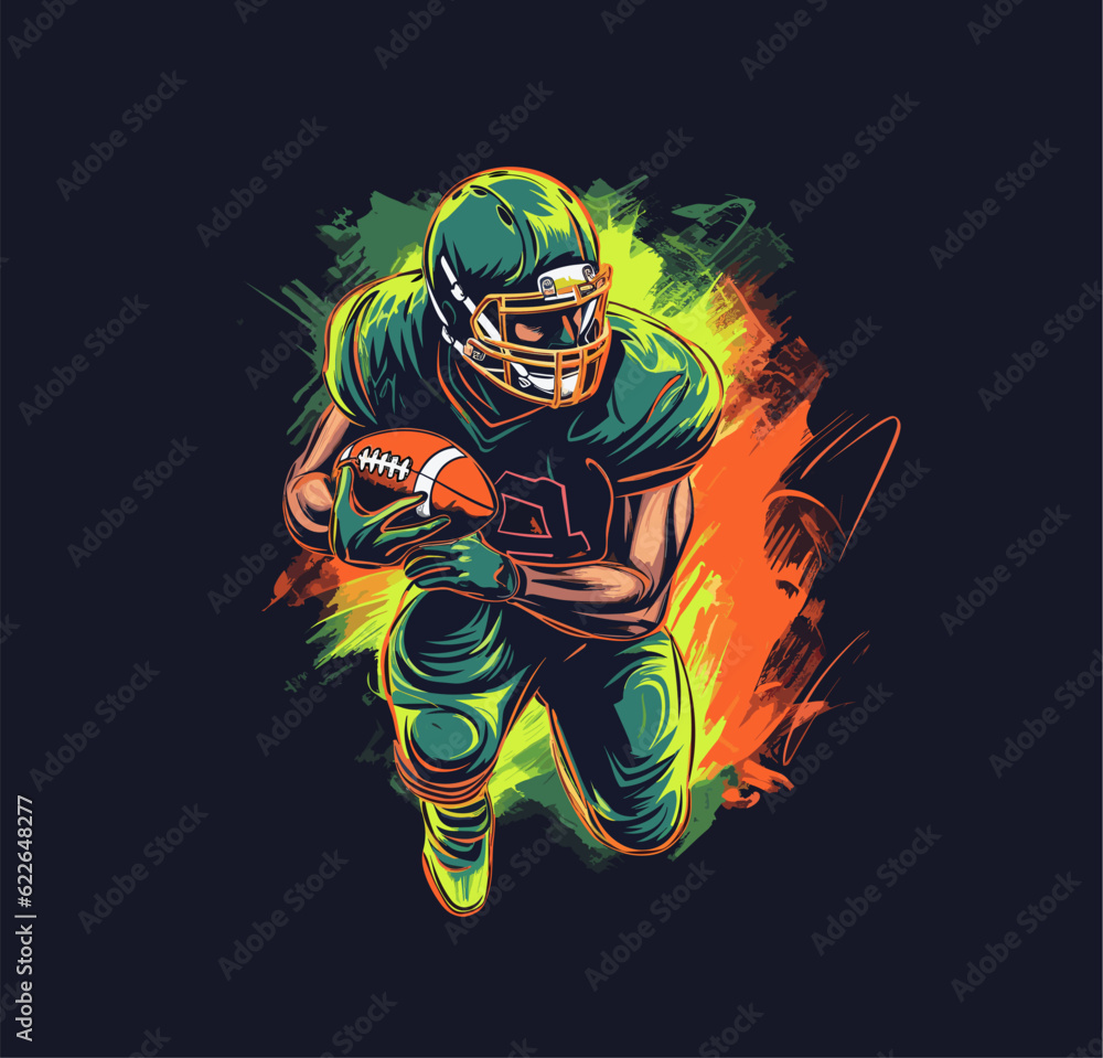 American football. Symbol, emblem with an American football player with ...