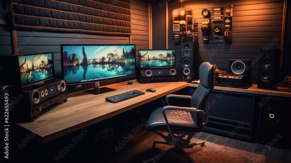 Interior of High-Tech Computer and Gaming room setup Stock Photo ...