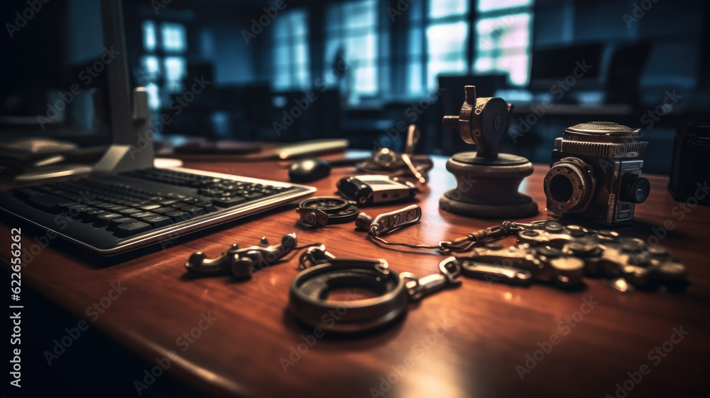 Silver handcuff on the desk in the police station Stock Photo | Adobe Stock