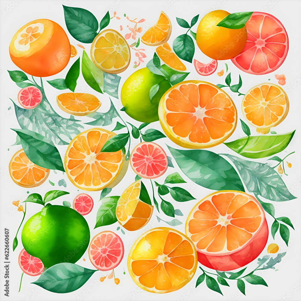 Watercolor citrus cartoon. AI generated illustration Stock Illustration ...