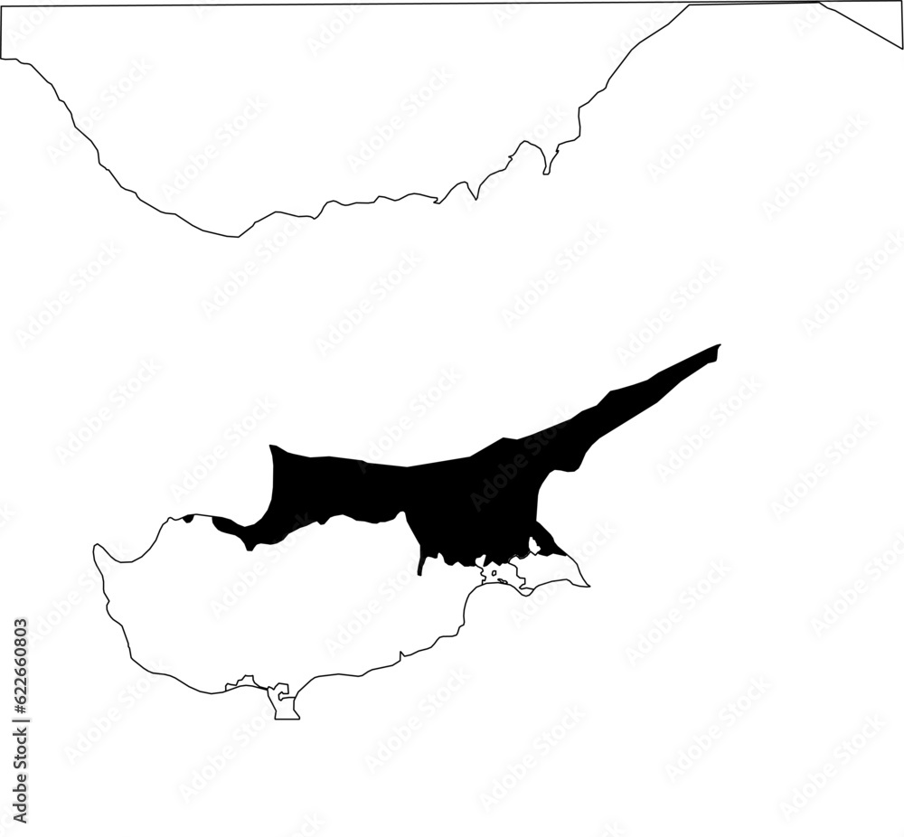 Map of an outline of the country of Northern Cyprus highlighted in ...