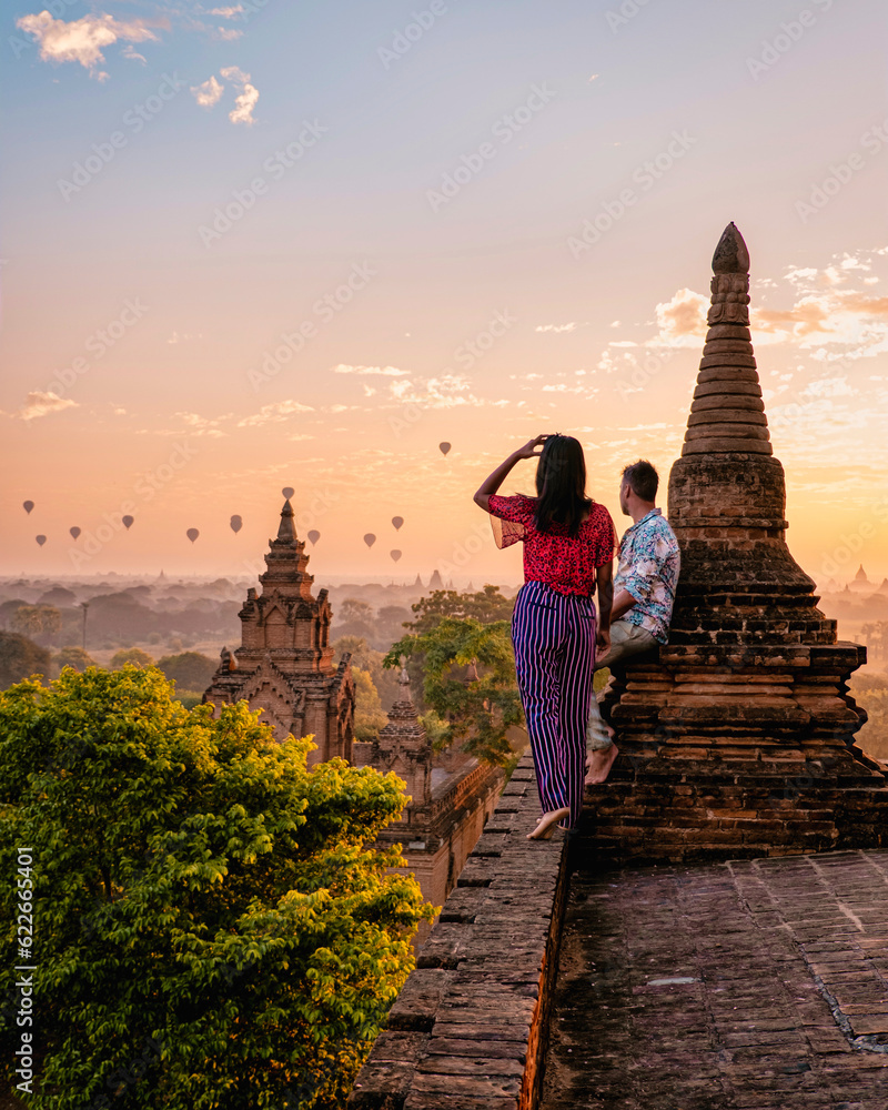 Bagan Myanmar, Sunrise above temples and pagodas of Bagan Myanmar ...