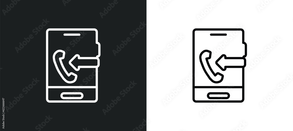 incoming calls outline icon in white and black colors. incoming calls ...