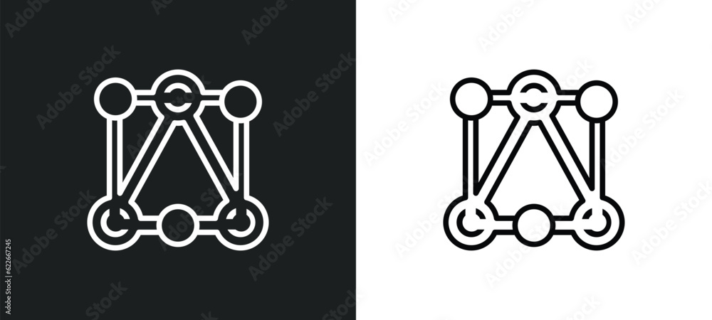 Vetor de data interconnected outline icon in white and black colors. data interconnected flat ...