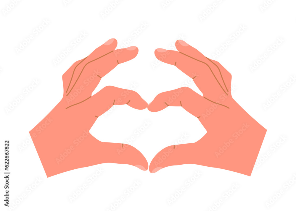 Hands fold the shape of heart. Human hand gesture. Vector illustration ...