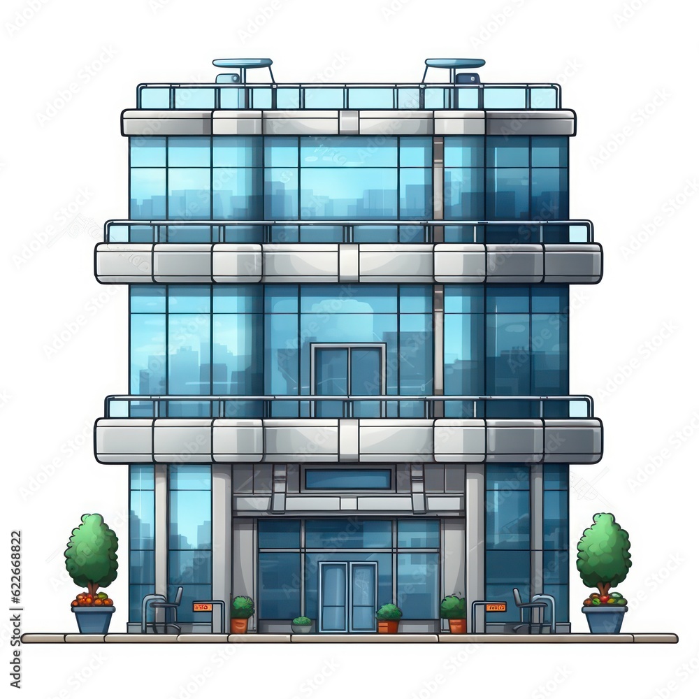 Cartoon-style Office Building Front View in Game Grid with Sprite ...
