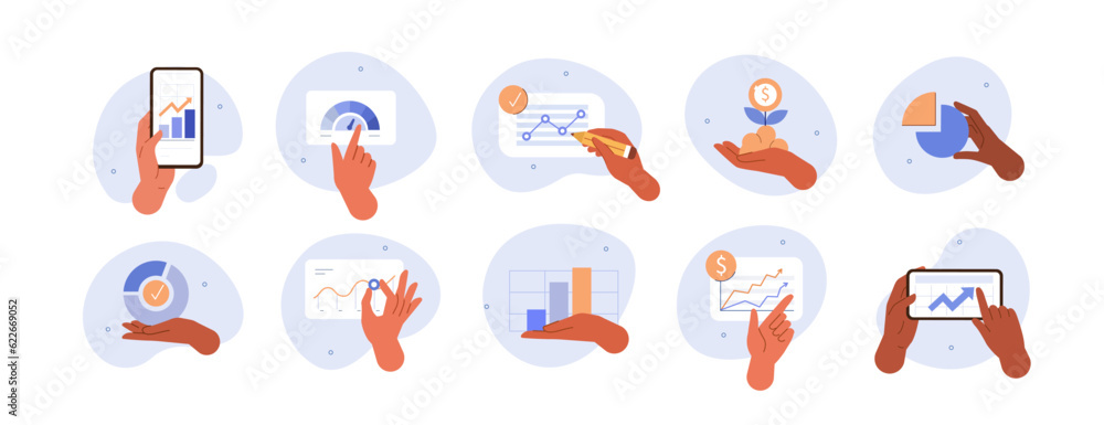 Hand gestures illustration set. Collections of characters hands ...