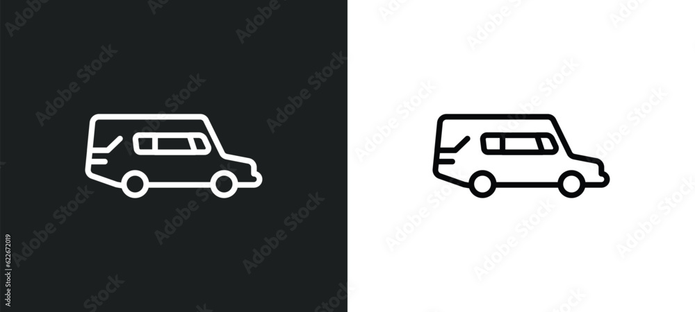 hearse outline icon in white and black colors. hearse flat vector icon ...