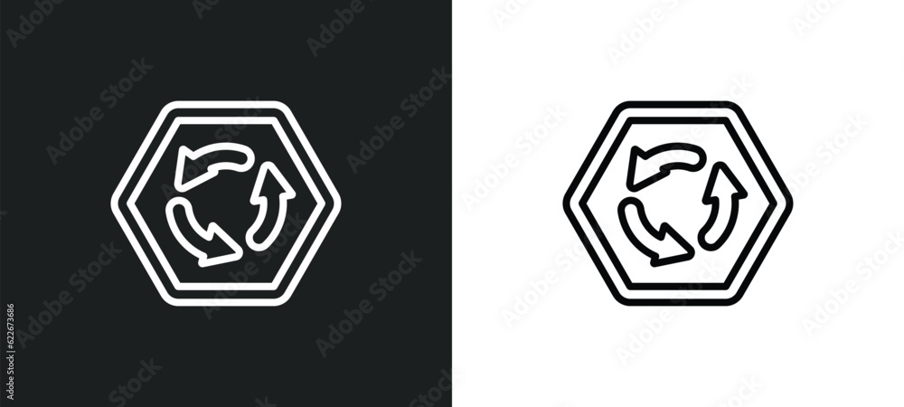 roundabout outline icon in white and black colors. roundabout flat ...