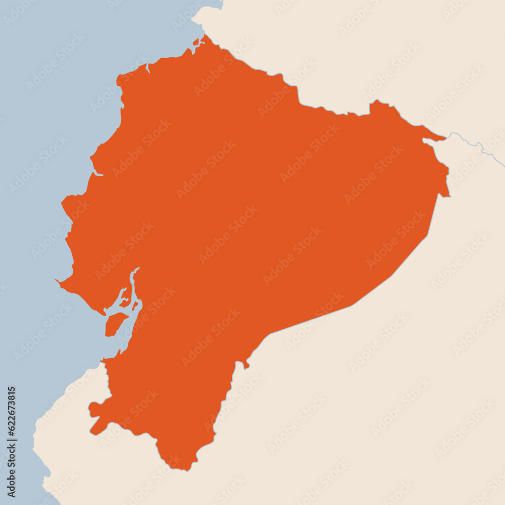 Map of the country of Ecuador highlighted in orange isolated on a beige ...