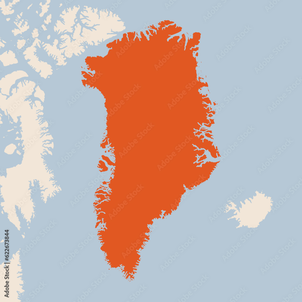 Map of the country of Greenland highlighted in orange isolated on a ...