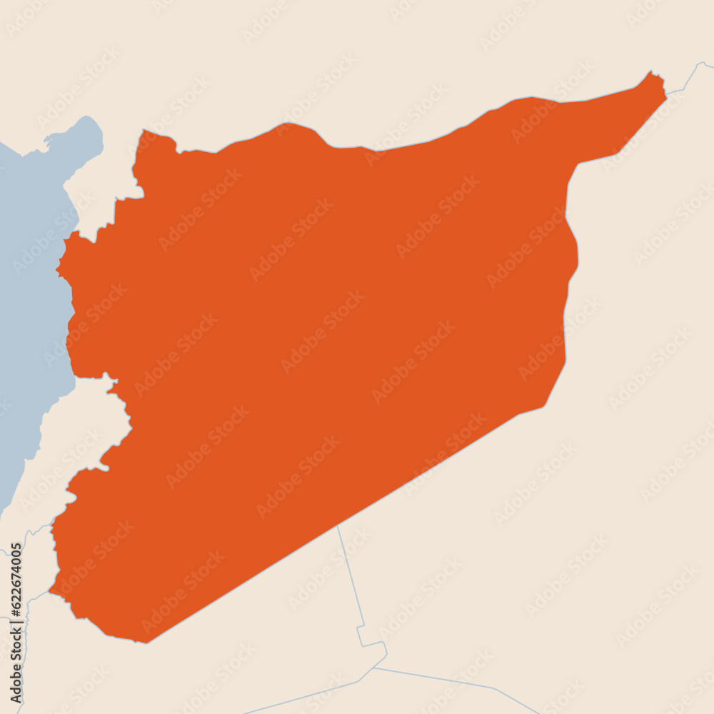 Map of the country of Syria highlighted in orange isolated on a beige ...