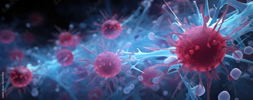 Virus landing and infesting on human tissues, animal tissues. Getting ...