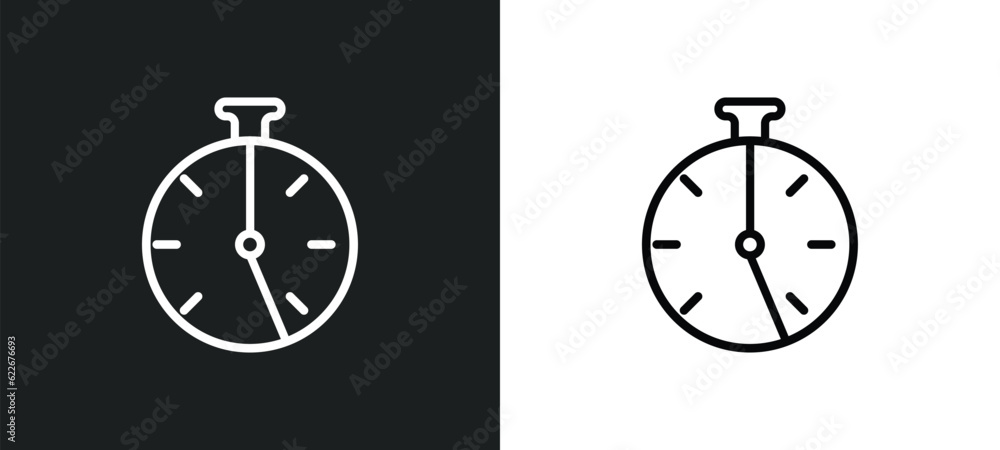 half hour outline icon in white and black colors. half hour flat vector ...