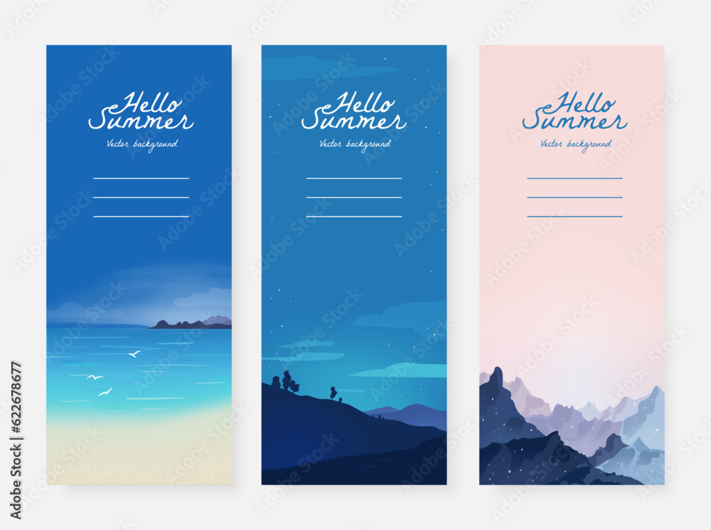 Set of beautiful vertical banner design template with sandy summer ...