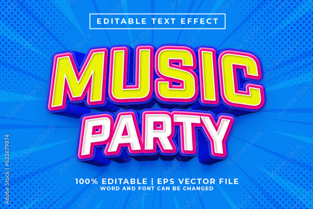 Music Party 3d Editable Text Effect Cartoon Style Premium Vector Stock ...