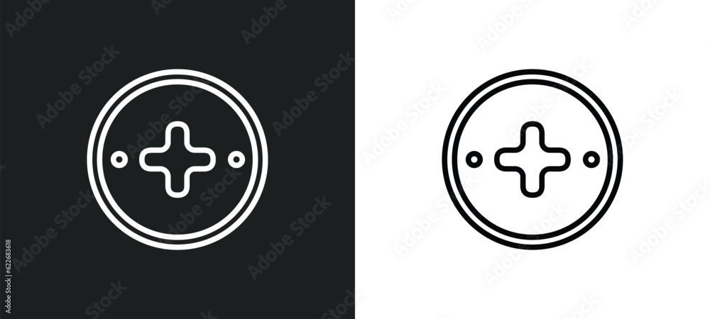 addition outline icon in white and black colors. addition flat vector ...