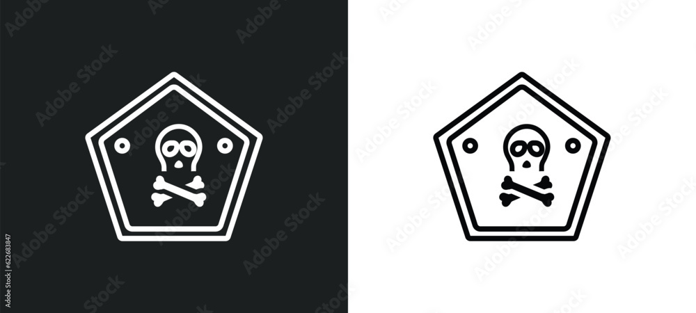 toxic warning outline icon in white and black colors. toxic warning ...