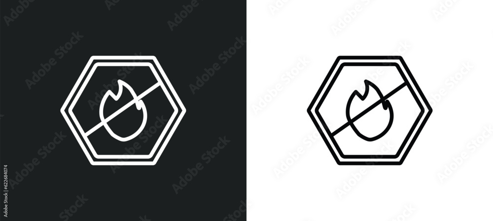 no fire allowed outline icon in white and black colors. no fire allowed ...