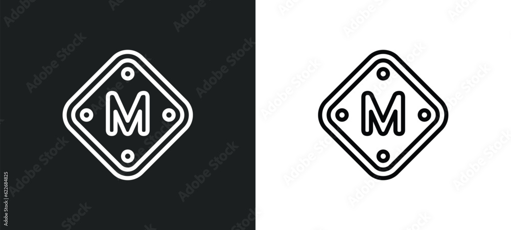 letter m outline icon in white and black colors. letter m flat vector ...