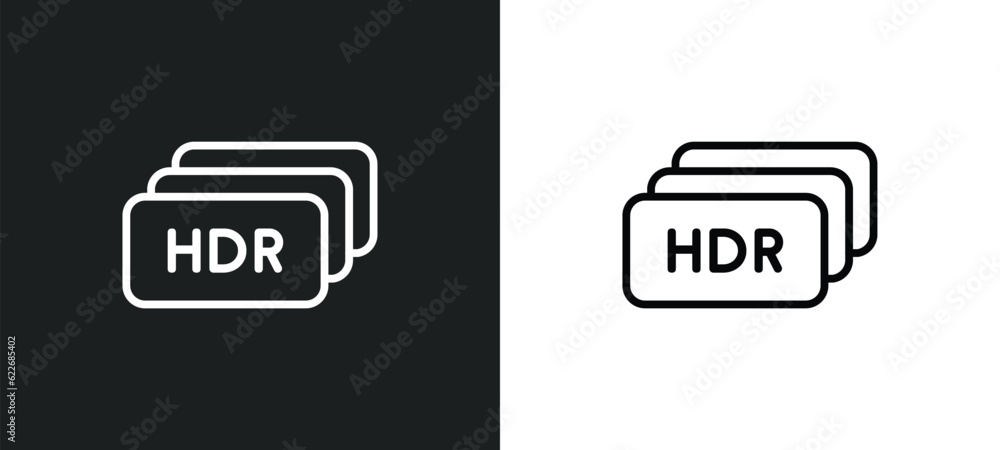 hdr outline icon in white and black colors. hdr flat vector icon from ...