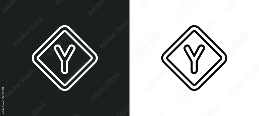 y shaped intersection outline icon in white and black colors. y shaped ...