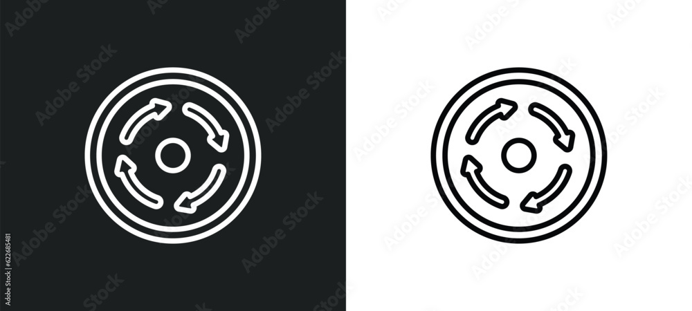 rotate circle outline icon in white and black colors. rotate circle ...