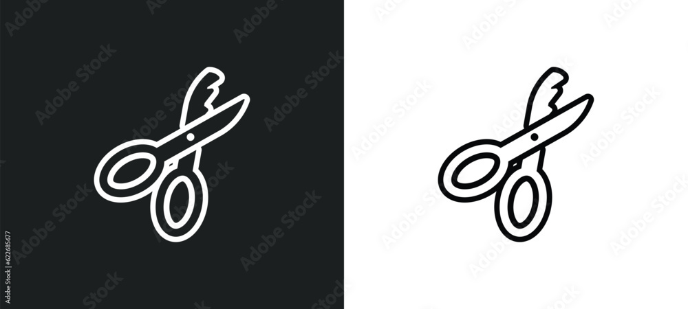 pinking shears outline icon in white and black colors. pinking shears ...