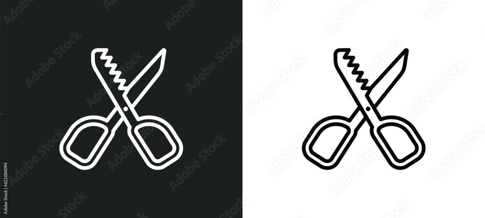 pinking shears outline icon in white and black colors. pinking shears ...