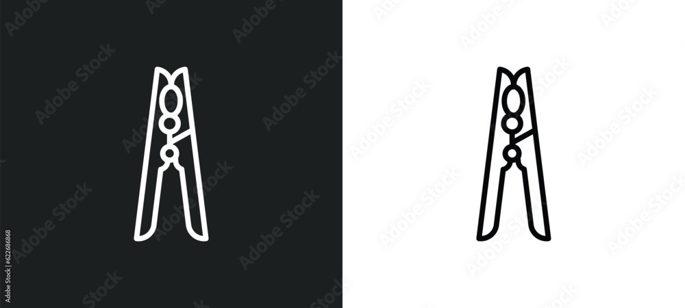 Vecteur Stock clothespin outline icon in white and black colors ...