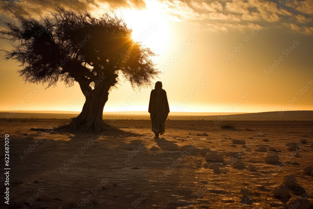 Ancient Solitude: A Lone Figure in the Judean Desert. Generative AI ...