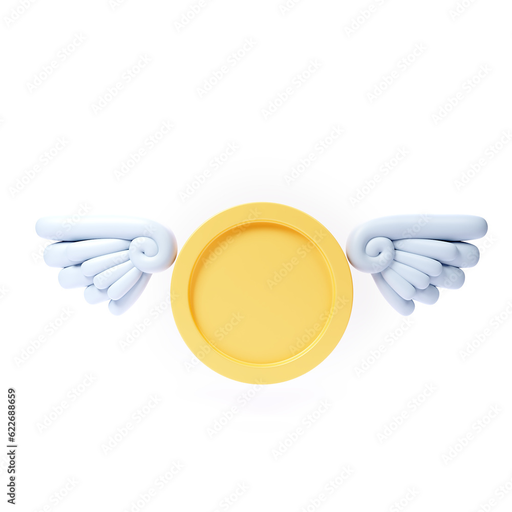 Realistic 3D flying golden coin. Gold money coin with wings. Concept of ...