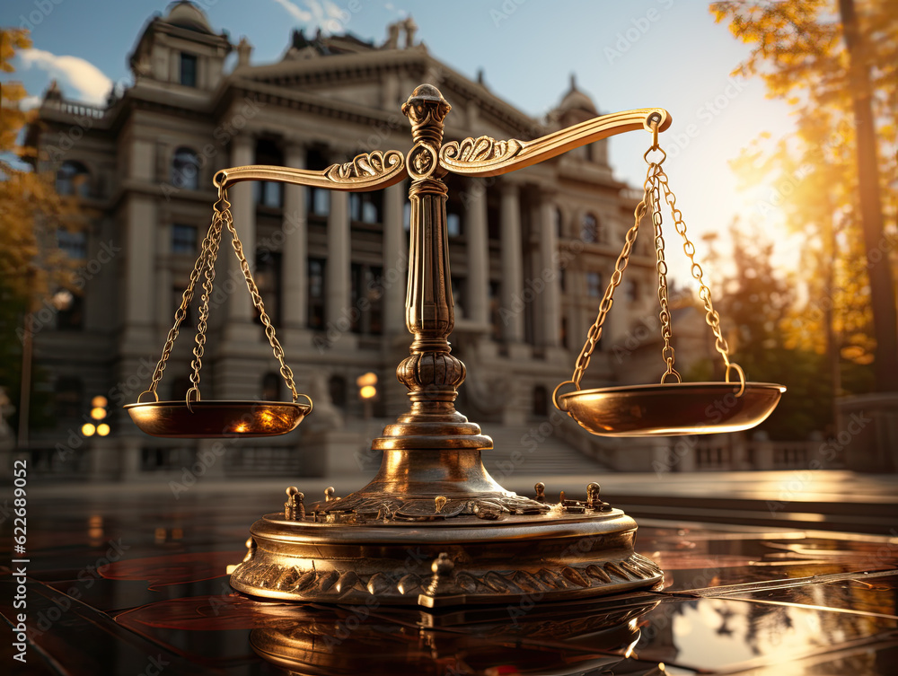 Courthouse building background banner featuring fairness scales of ...