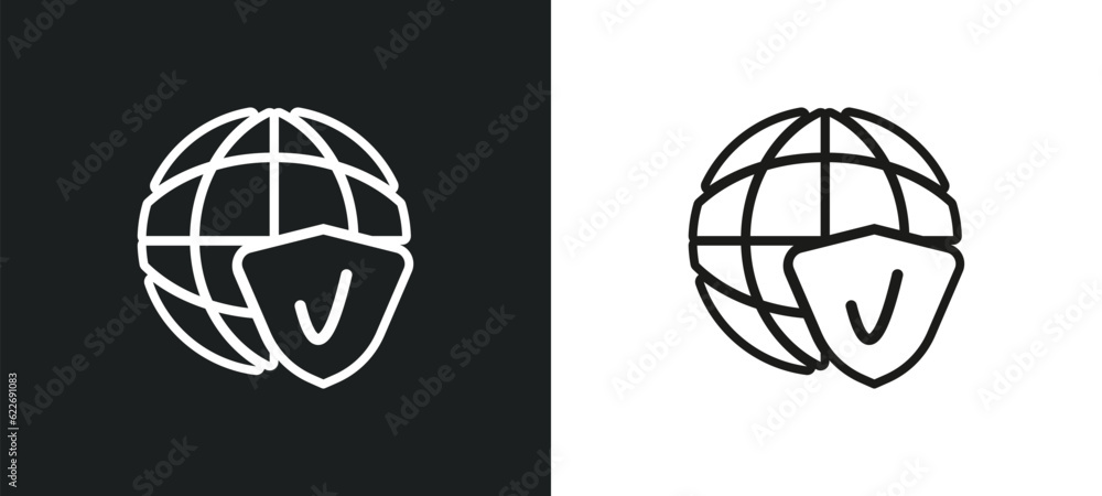 secured network outline icon in white and black colors. secured network ...
