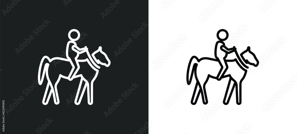 man riding a horse outline icon in white and black colors. man riding a ...