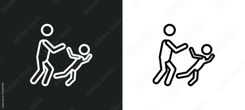 man pushing child outline icon in white and black colors. man pushing ...