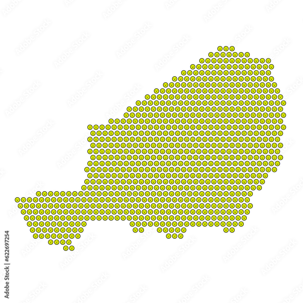Map of the country of Niger with a sad smiley emoticon icon texture on ...