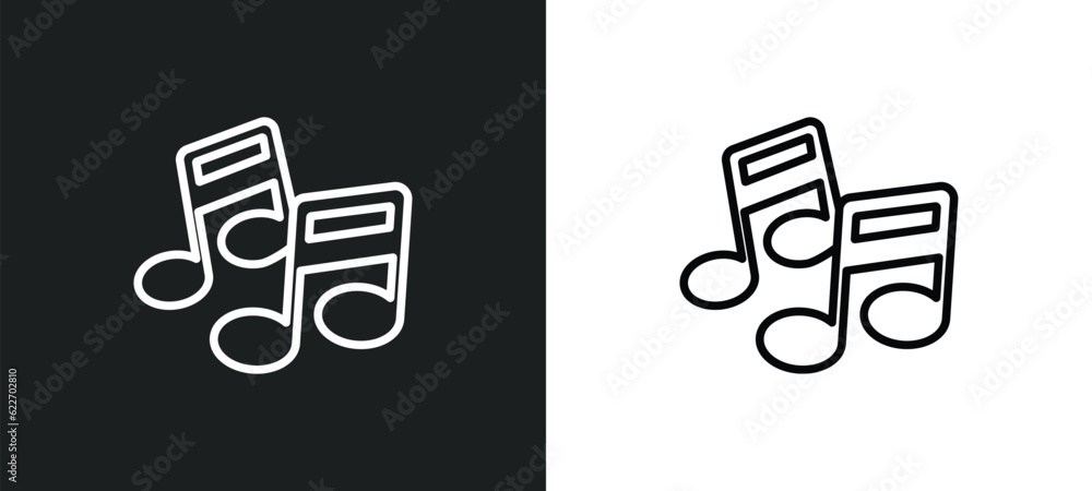 music note black outline icon in white and black colors. music note ...