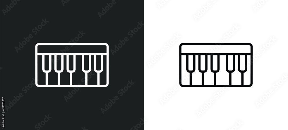 seven piano keys outline icon in white and black colors. seven piano ...