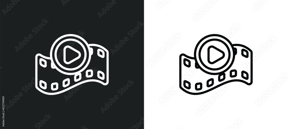 movie clip button outline icon in white and black colors. movie clip ...