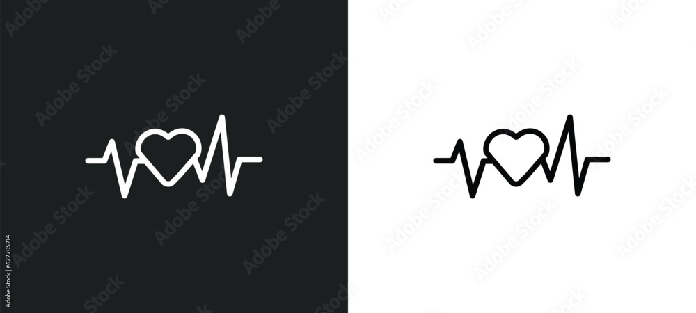 pulse line outline icon in white and black colors. pulse line flat ...
