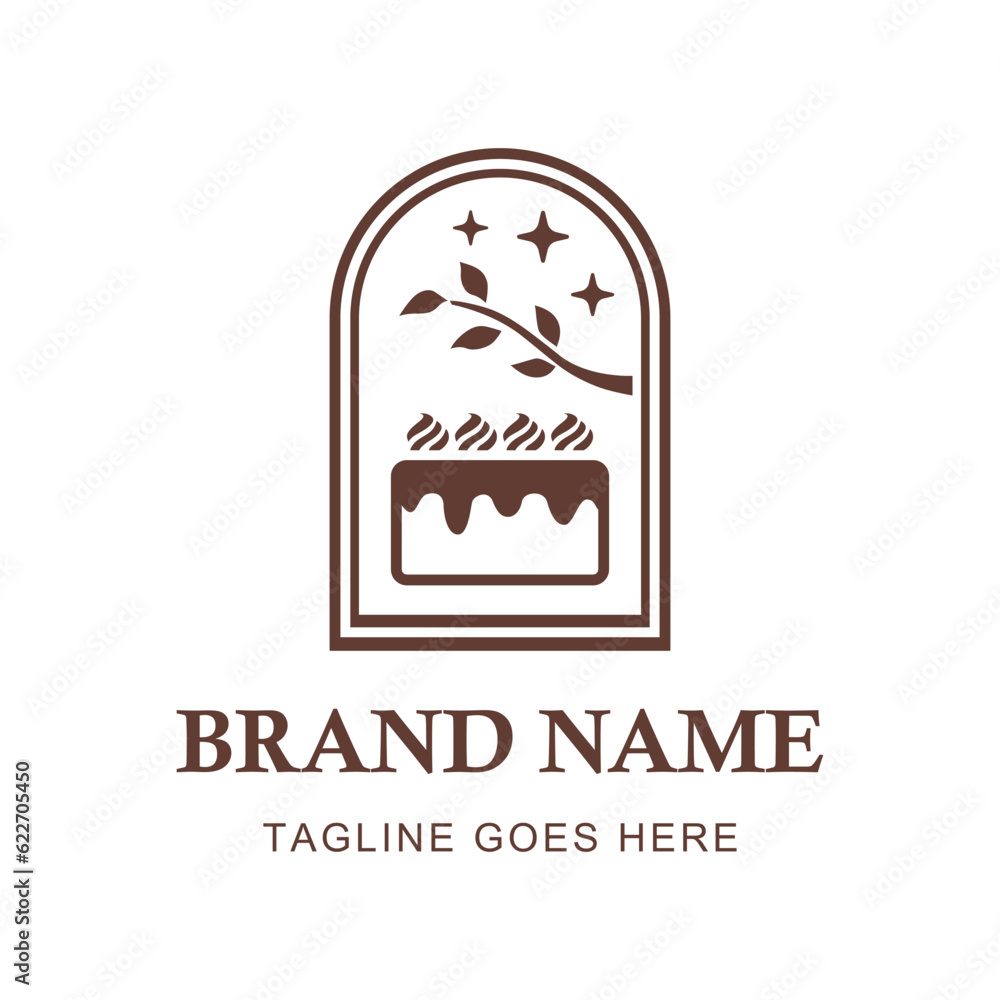 Fondant cakes icon. Decorative bento cake aesthetic logo template. Hand ...