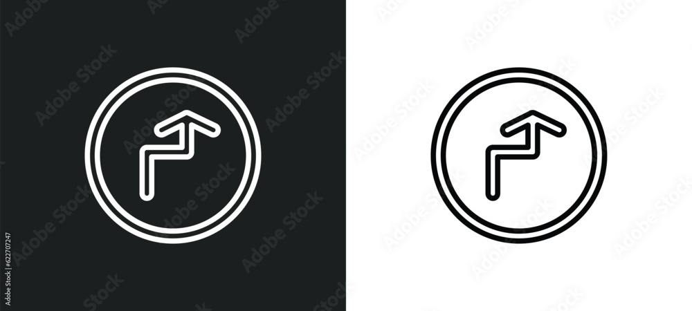 right reverse curve outline icon in white and black colors. right ... right reverse curve outline icon in white and black colors. right ...