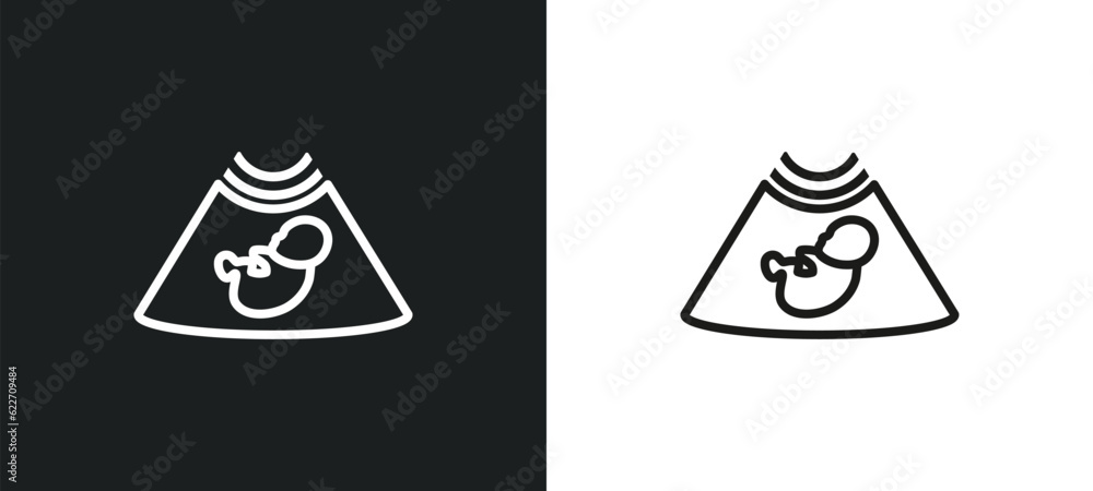 ultrasound outline icon in white and black colors. ultrasound flat ...