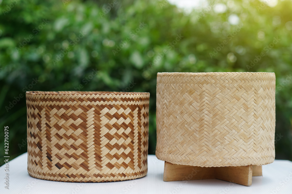 Woven bamboo rice box in cylinder shape for contain sticky rice ...